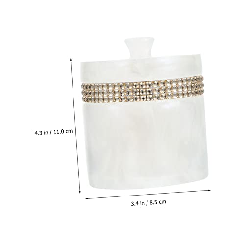 Cabilock Resin Swab Box Toothpick Dispenser Makeup Storage Organizer Box Candy Dishes Decorative 2pcs Cotton Swabs Rhinestone Snack Jars Candy Storage Container Cotton Pad Container White