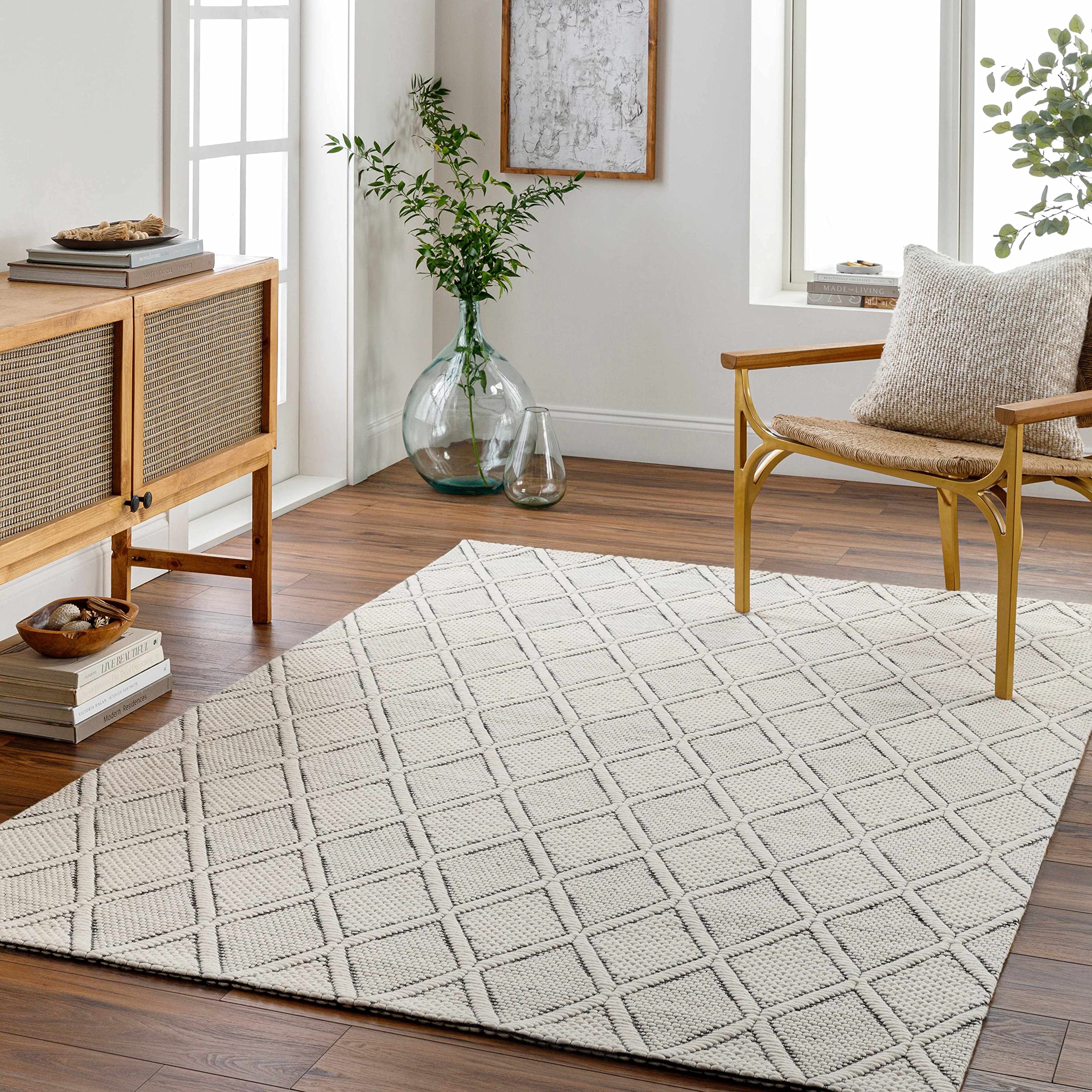 Hauteloom Aeron Wool Living Room, Bedroom Area Rug - Beige, Gray - 8' x 10'