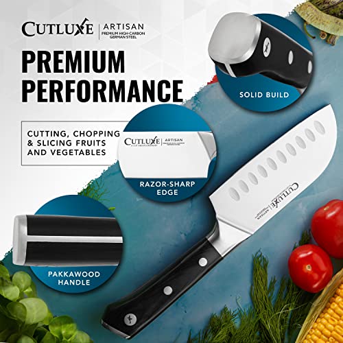 Cutluxe Santoku Knife – 5" Multipurpose Kitchen Knife for Cutting Slicing & Chopping – Forged High Carbon German Steel – Full Tang & Razor Sharp – Ergonomic Handle Design – Artisan Series