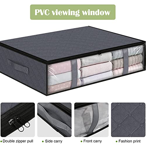 Resszo Under Bed Storage Containers, 100L Large Capacity Underbed Storage Bags Organizer, Foldable Underbed Bags with Clear Window and Reinforced Handles for Blanket, Comforter, Clothes, 2 Pack
