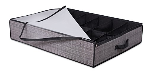 Internet's Best Under the Bed Shoe Storage Organizer - 12 Pair/Pockets - Zipper Closure Clear Cover - Grey