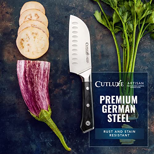 Cutluxe Santoku Knife – 5" Multipurpose Kitchen Knife for Cutting Slicing & Chopping – Forged High Carbon German Steel – Full Tang & Razor Sharp – Ergonomic Handle Design – Artisan Series