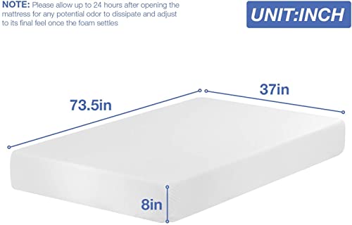 8 Inch Twin Mattress Cooling Gel Memory Foam Mattress CertiPUR-US Certified Medium Firm Feel Mattresses for Pressure Relieving & Cool Sleep Twin Size White