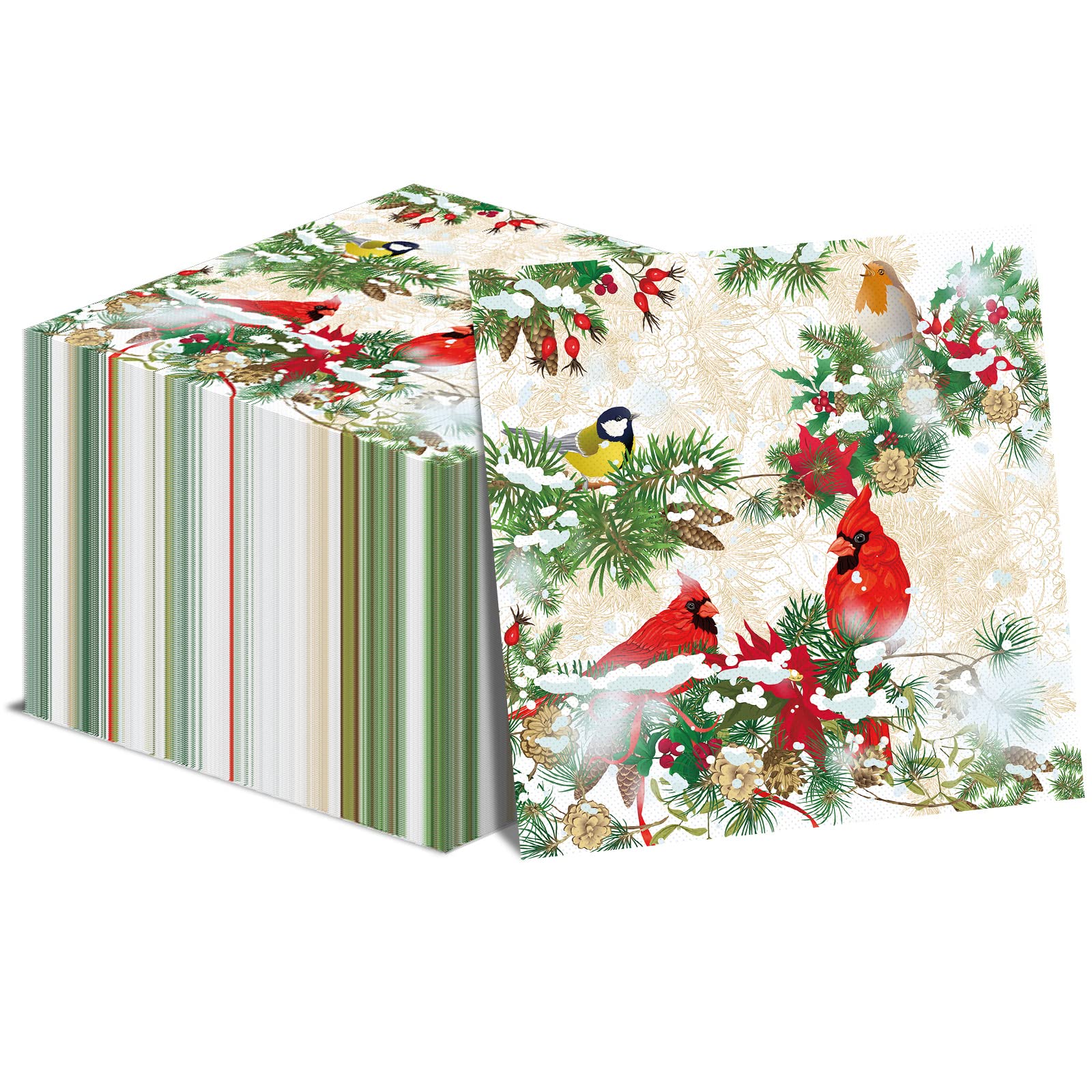 100pcs Christmas Cardinal Guest Napkins 3 Ply Disposable Paper Pack Red Cardinal Bird Paper Luncheon Dinner Hand Napkins Cardinals Birthday Party Decor Bird Party Supplies