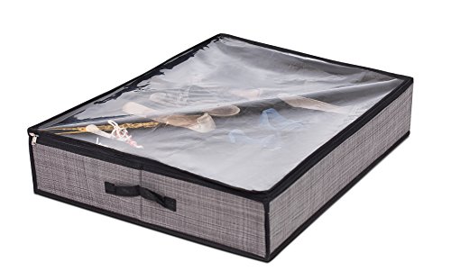 Internet's Best Under the Bed Shoe Storage Organizer - 12 Pair/Pockets - Zipper Closure Clear Cover - Grey