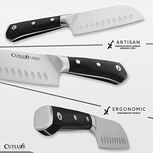 Cutluxe Santoku Knife – 5" Multipurpose Kitchen Knife for Cutting Slicing & Chopping – Forged High Carbon German Steel – Full Tang & Razor Sharp – Ergonomic Handle Design – Artisan Series