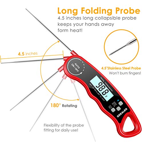 GDEALER Meat Thermometer Digital Instant Read Thermometer Ultra-Fast Cooking Food Thermometer with 4.6β Folding Probe Calibration Function for Kitchen Milk Candy, BBQ Grill, Smokers (A-Red)