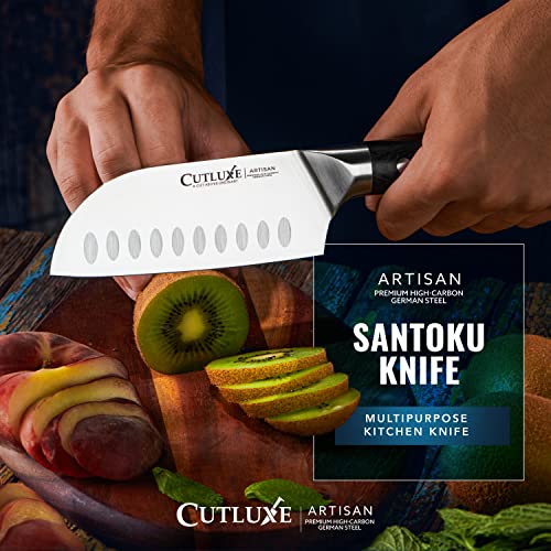 Cutluxe Santoku Knife – 5" Multipurpose Kitchen Knife for Cutting Slicing & Chopping – Forged High Carbon German Steel – Full Tang & Razor Sharp – Ergonomic Handle Design – Artisan Series