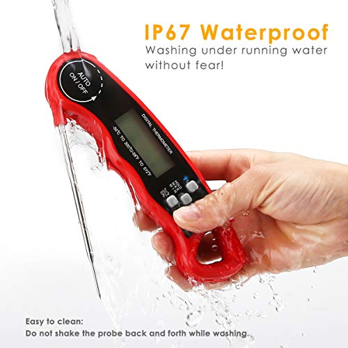 GDEALER Meat Thermometer Digital Instant Read Thermometer Ultra-Fast Cooking Food Thermometer with 4.6β Folding Probe Calibration Function for Kitchen Milk Candy, BBQ Grill, Smokers (A-Red)