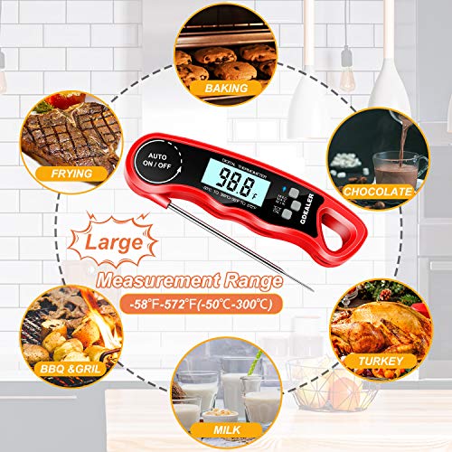 GDEALER Meat Thermometer Digital Instant Read Thermometer Ultra-Fast Cooking Food Thermometer with 4.6β Folding Probe Calibration Function for Kitchen Milk Candy, BBQ Grill, Smokers (A-Red)