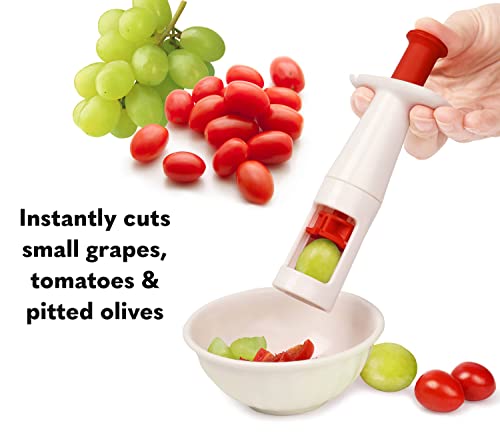 Klosom Grape Cutter for Kids - Cuts Small Grapes, Tomatoes, Pitted Olives Into 4 Pieces. Stainless Steel Blade, Easy to Clean with 2 Cleaning Brushes. Essential Kitchen Accessory