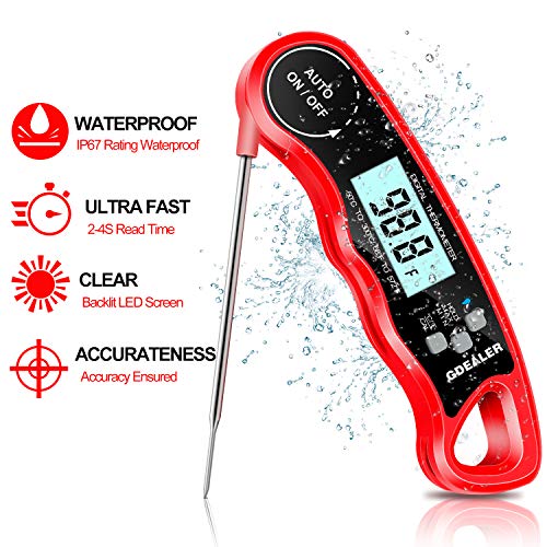 GDEALER Meat Thermometer Digital Instant Read Thermometer Ultra-Fast Cooking Food Thermometer with 4.6β Folding Probe Calibration Function for Kitchen Milk Candy, BBQ Grill, Smokers (A-Red)