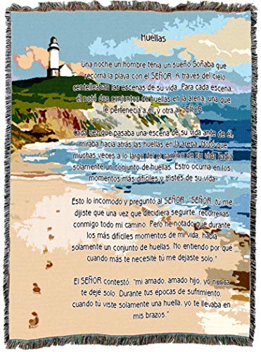 Pure Country Weavers Jesus Footprints in The Sand Spanish Huellas Blanket - Religious Gift Tapestry Throw Woven from Cotton - Made in The USA (72x54)