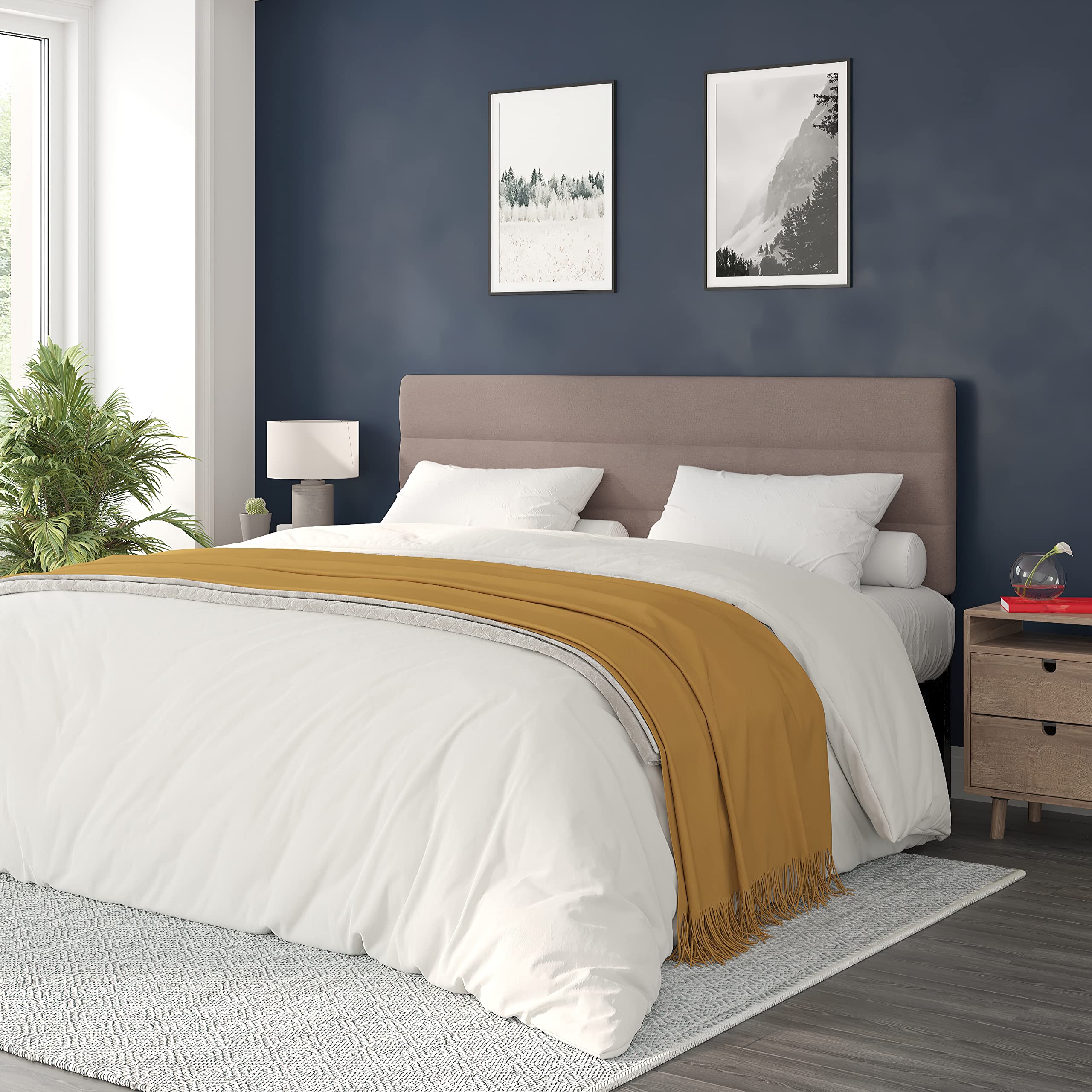 Flash Furniture Paxton Upholstered Headboard - Channel Stitched Taupe Fabric Upholstery - King - Adjustable Height from 44.5" to 57.25" From Floor