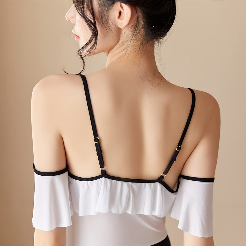 Temptshow Ladies Sexy Sling Secretary Cosplay Anime Dress Hollow Lace Off Shoulder Uniform (Black)