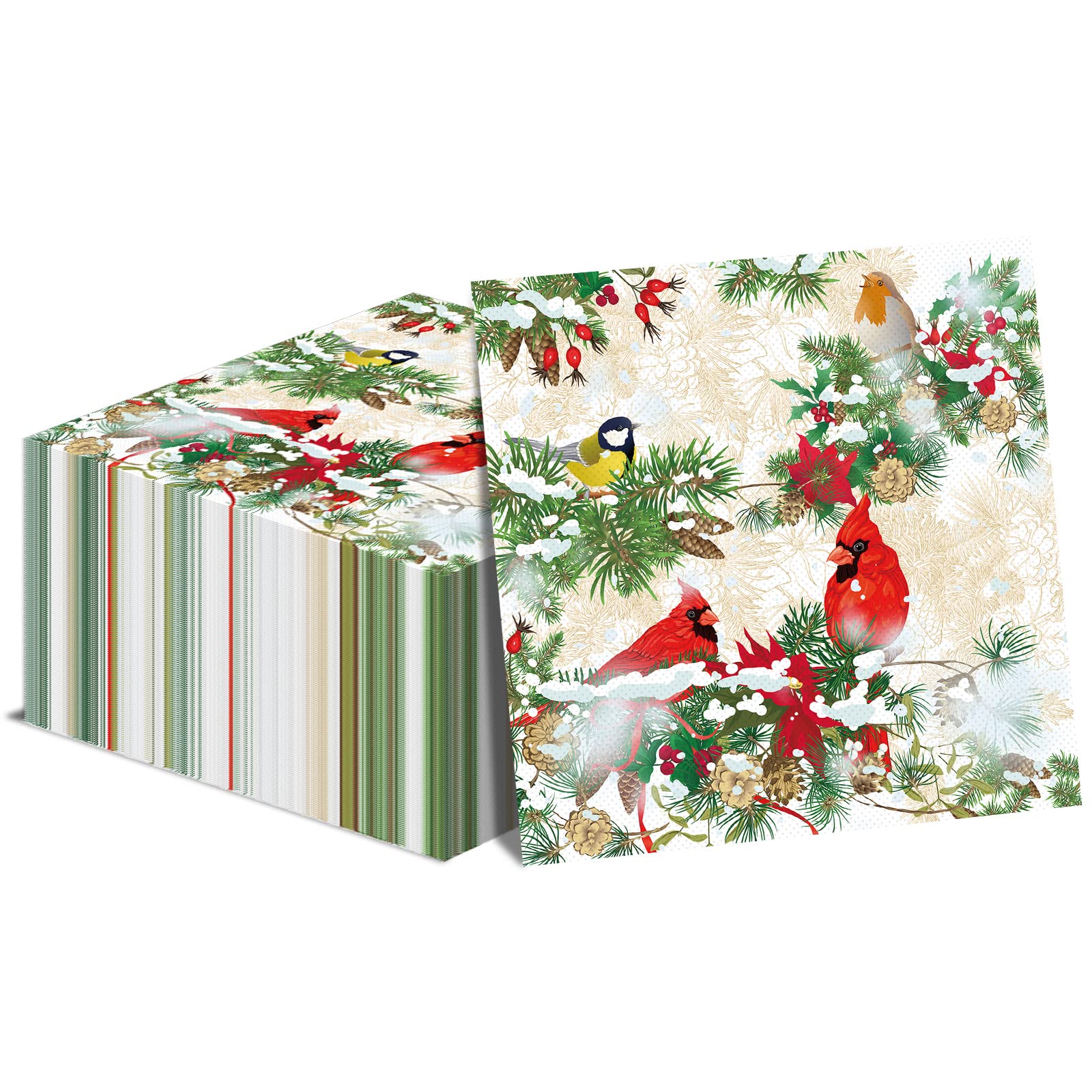 50pcs Christmas Cardinal Guest Napkins 3 Ply Disposable Paper Pack Red Cardinal Bird Paper Luncheon Dinner Hand Napkins Cardinals Birthday Party Decor Bird Party Supplies