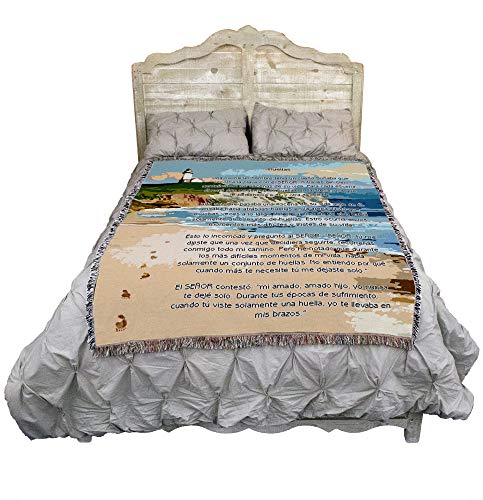 Pure Country Weavers Jesus Footprints in The Sand Spanish Huellas Blanket - Religious Gift Tapestry Throw Woven from Cotton - Made in The USA (72x54)