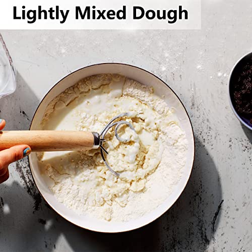 Danish Dough Whisk, Dutch Style Bread Whisk For Dough Cooking Kitchen with Stainless Steel Danish Whisk Bread Mixer 13" and Dough Scraper