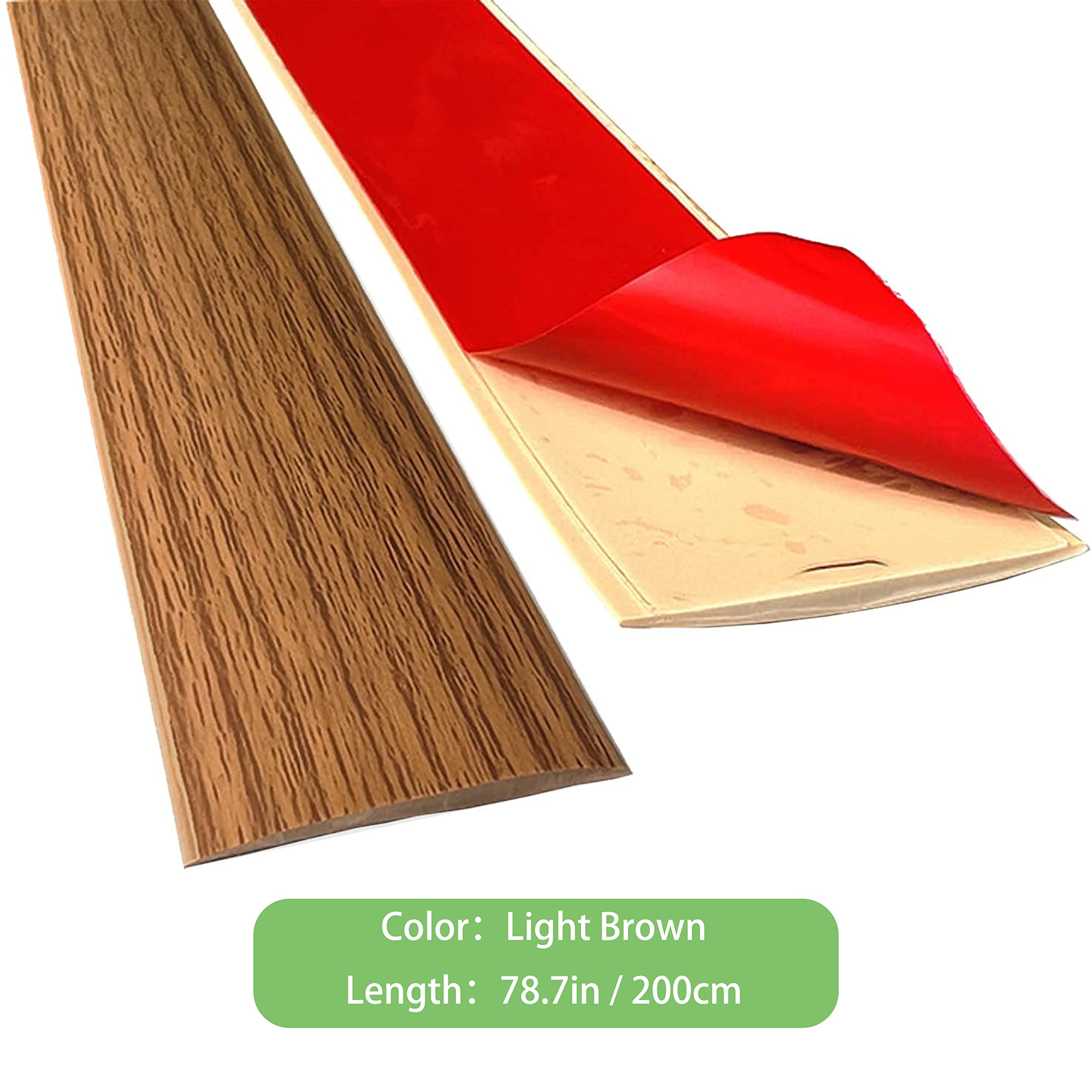 Floor Transition Strip Self-Adhesive Cover Strips Threshold Repair Floor Gap Vinyl Flooring Transitions Laminate Floor Flat Divider Strip Minimalism Oak Wood Grain Design 6.6FT (4cm, Light Brown)