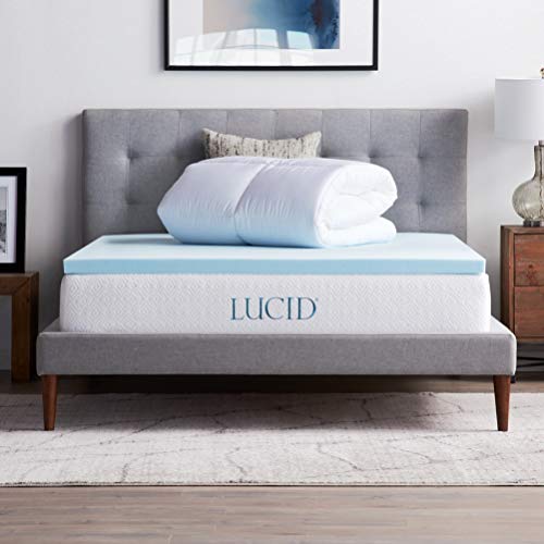 LUCID 4 Inch Down Alternative and Gel Memory Foam Mattress Topper - Three Toppers in One - Queen & Premium Shredded Memory Foam Pillow - Hypoallergenic - Moldable Loft - 2 Pack - Queen