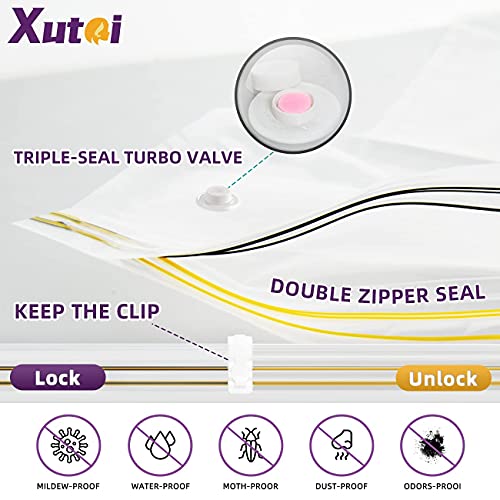 XUTAI Vacuum Storage Bags, Space Saver Bags 12 Pack (4 Large/ 4 Medium/4 Small) for comforters and blankets,Clothes,Clothing,Travel,Luggage,Bedding,Vacuum Seal Bags for Clothes,Hand Pump