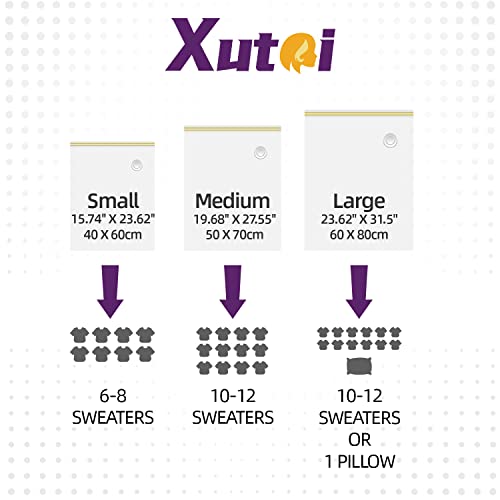 XUTAI Vacuum Storage Bags, Space Saver Bags 12 Pack (4 Large/ 4 Medium/4 Small) for comforters and blankets,Clothes,Clothing,Travel,Luggage,Bedding,Vacuum Seal Bags for Clothes,Hand Pump