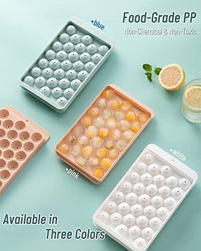 Icediver Ice Cube Tray, Circle Ball Ice Trays for Freezer with Lid & Bin, Sphere Ice Cube Mold Making 99 x 1.0IN Small Round Ice Cubes(Updated Blue Ice Trays, 1 Ice Bucket & Tongs)