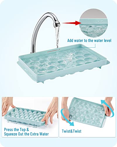 Icediver Ice Cube Tray, Circle Ball Ice Trays for Freezer with Lid & Bin, Sphere Ice Cube Mold Making 99 x 1.0IN Small Round Ice Cubes(Updated Blue Ice Trays, 1 Ice Bucket & Tongs)