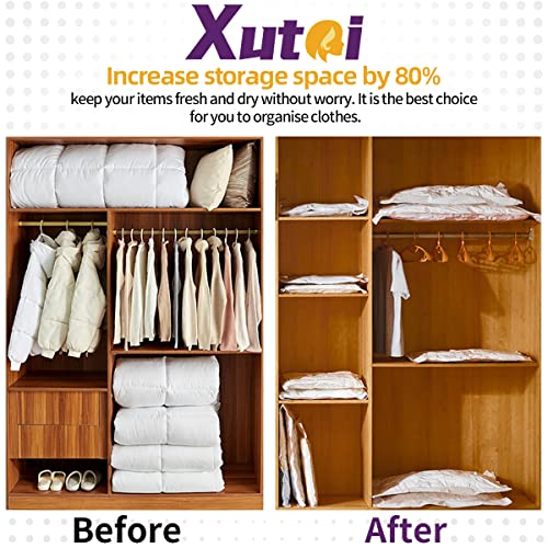 XUTAI Vacuum Storage Bags, Space Saver Bags 12 Pack (4 Large/ 4 Medium/4 Small) for comforters and blankets,Clothes,Clothing,Travel,Luggage,Bedding,Vacuum Seal Bags for Clothes,Hand Pump