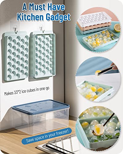 Icediver Ice Cube Tray, Circle Ball Ice Trays for Freezer with Lid & Bin, Sphere Ice Cube Mold Making 99 x 1.0IN Small Round Ice Cubes(Updated Blue Ice Trays, 1 Ice Bucket & Tongs)