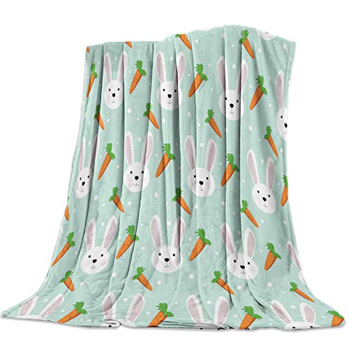 Throw Blanket for Baby/Adults/Boys/Girls Easter Day Rabbit and Carrot Pattern Cozy Flannel Bed Blanket Lightweight for Couch Sofa, Travel, Camping, Picnic 39x49in