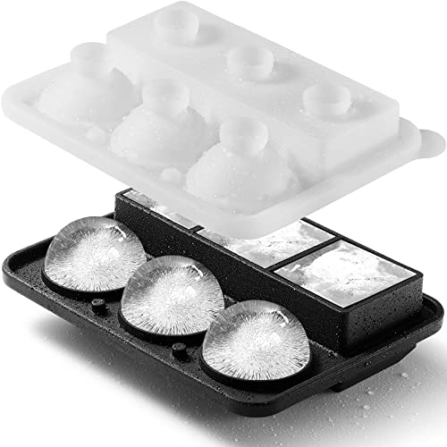 Nax Caki Ice Cube Molds Tray, Large Silicone Whiskey Ice Mold,2-in-1 Round Sphere Ice Ball Maker & Square Ice Trays for Cocktails, Bourbon, Whiskey Gifts for Men from Daughter Wife Son Kids…