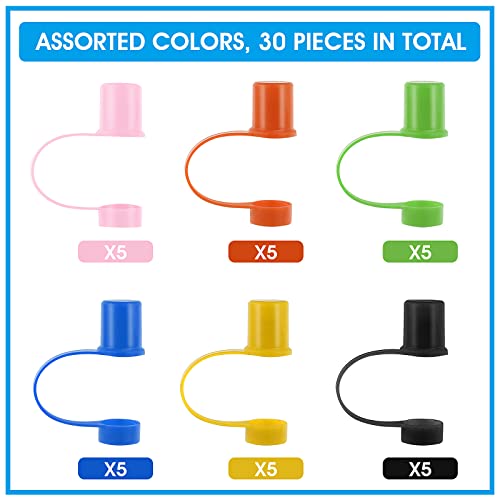 Prasacco 30 Pieces Straw Tips Cover, Colorful Plastic Drinking Straw Caps Reusable Drinking Straw Lids Straw Plug Drinking Dust Cap Drinking Straw Caps for 9 mm(0.35inch) Straws(6 Colors) (30 PCS)