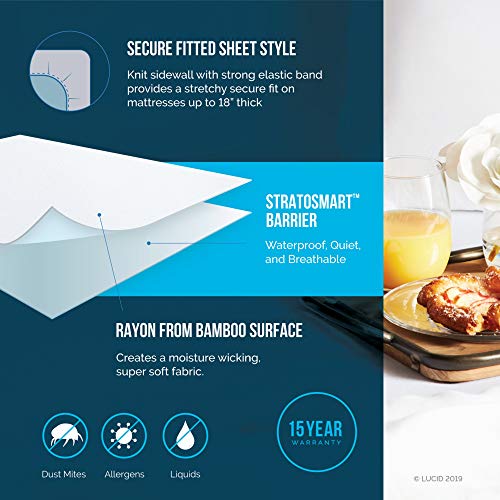 LUCID 4 Inch Gel Memory Foam Mattress Topper-Ventilated Design-Ultra Plush-King, Blue & Premium Rayon from Bamboo Jersey Mattress Protector - Ultra Soft - Waterproof - King