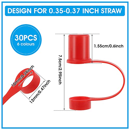 Prasacco 30 Pieces Straw Tips Cover, Colorful Plastic Drinking Straw Caps Reusable Drinking Straw Lids Straw Plug Drinking Dust Cap Drinking Straw Caps for 9 mm(0.35inch) Straws(6 Colors) (30 PCS)