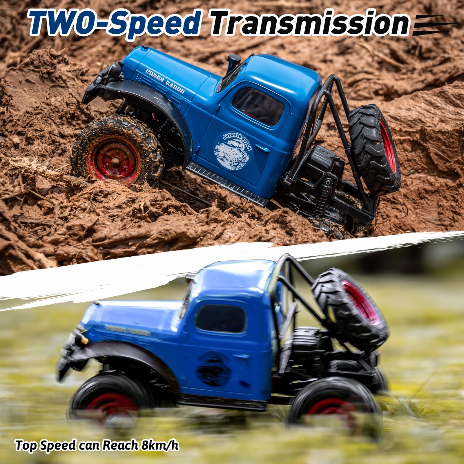 BEEZRC FMS RC Crwaler 1/24 Scale FCX24 Power Wagon RTR 4WD 2.4GHz 3CH Offroad RC Car Model Vehicle Hobby Grade Remote Control Car(Blue)