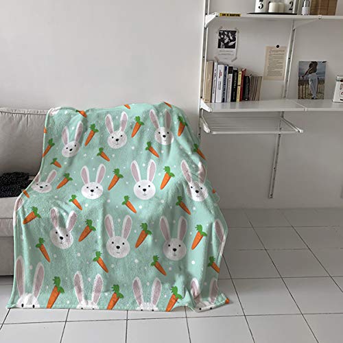 Throw Blanket for Baby/Adults/Boys/Girls Easter Day Rabbit and Carrot Pattern Cozy Flannel Bed Blanket Lightweight for Couch Sofa, Travel, Camping, Picnic 39x49in