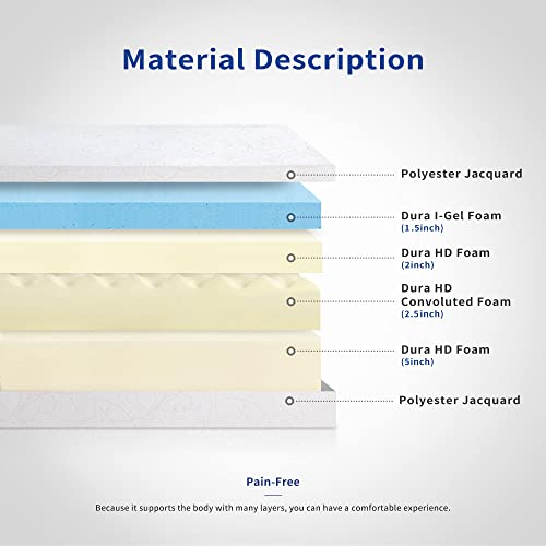 Olee Sleep 11 Inch Gel Memory Foam Mattress, Full, White