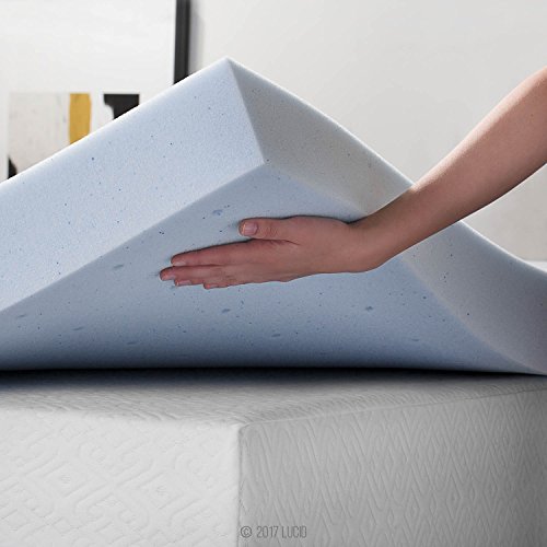 LUCID 4 Inch Gel Memory Foam Mattress Topper-Ventilated Design-Ultra Plush-King, Blue & Premium Rayon from Bamboo Jersey Mattress Protector - Ultra Soft - Waterproof - King