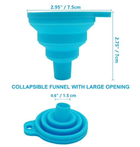 Funnels for Filling Bottles Set of 2, Food Grade Silicone Funnels for Kitchen Use. Small Collapsible Kitchen Funnel. Foldable Mini Funnels for Water Bottle Filling Liquid Powder Transfer (Blue)