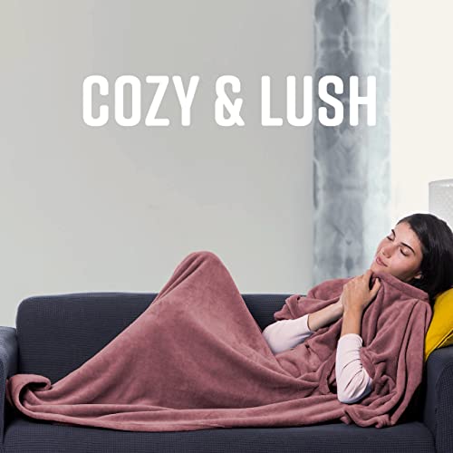 CANDY CANE Premium Wearable Blanket 70"x50" with Three Holes - Super Soft, Lightweight, Microplush, Cozy and Functional Throw Blanket for Adult, Women and Men (Sunset Pink)