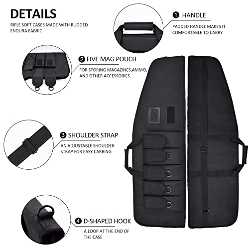 AUMTISC AR 15 Soft Rifle Gun Case, Tactical Shooting Range Rifle Gun Bag with 5 Pouches and Ajustable Shoulder Strap, Black 39 Inch