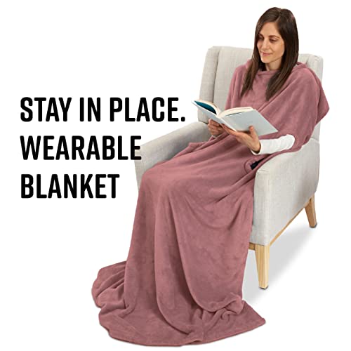 CANDY CANE Premium Wearable Blanket 70"x50" with Three Holes - Super Soft, Lightweight, Microplush, Cozy and Functional Throw Blanket for Adult, Women and Men (Sunset Pink)