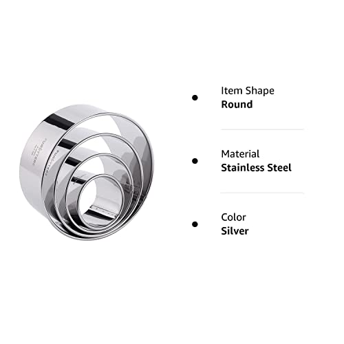 Cookie Cutter Set, 4 Pc. Kit, Measuring 2'', 3'', 4'' and 5'', Round Metal Baking Rings for Pastry, Biscuits, and Dough Cutting, Heavy Duty and Reusable, Multiple Sizes