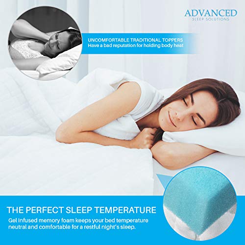 Gel Memory Foam Mattress Topper Twin Extra Long, Plush 2 Inch Thick, Premium Gel Infused Twin XL Memory Foam Mattress/Bed Topper/Pad for a Cool, and Comfortable Sleep. Made in The USA