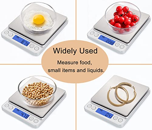 Food Scale Digital Kitchen Scale for Food Ounces and Grams, Small Electronic Pocket Scale for Weight Loss, Baking, Cooking, Coffee, Jewelry, 6.6lb/3kg, 0.01oz/0.1g Precision (Batteries, 2 Trays)