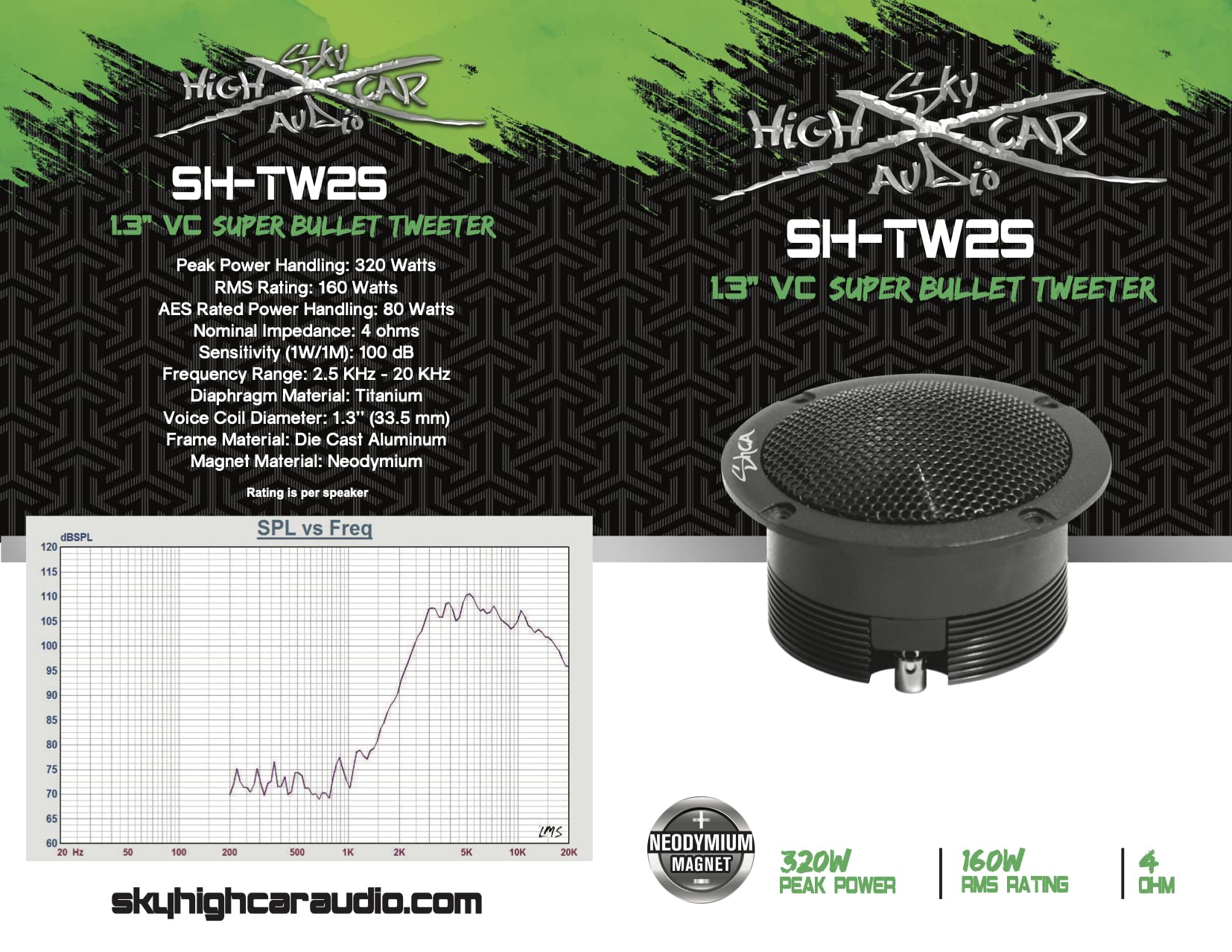 Sky High Car Audio SHCA TW2S Neo 1.3" VC Bullet Tweeter 4 ohm (Single Tweeter)