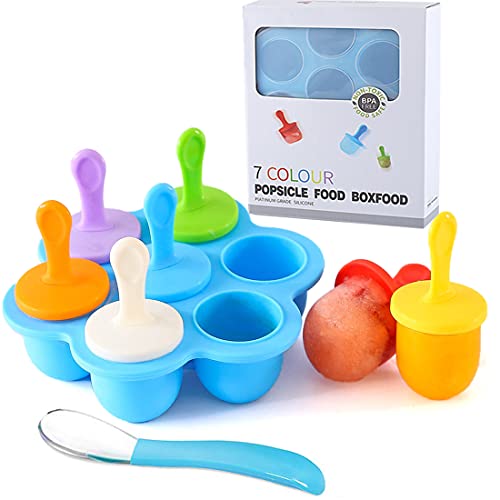 JBYAMUS Silicone Popsicle Molds, Ice Pop Molds, Storage Container for Homemade Food, Kids Ice Cream DIY Pop Molds - BPA Free (Blue)