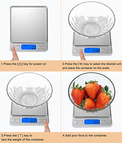 Food Scale Digital Kitchen Scale for Food Ounces and Grams, Small Electronic Pocket Scale for Weight Loss, Baking, Cooking, Coffee, Jewelry, 6.6lb/3kg, 0.01oz/0.1g Precision (Batteries, 2 Trays)