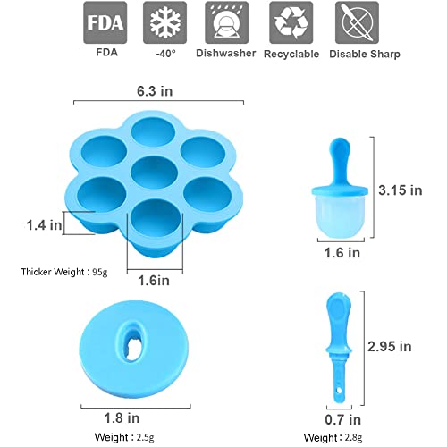 JBYAMUS Silicone Popsicle Molds, Ice Pop Molds, Storage Container for Homemade Food, Kids Ice Cream DIY Pop Molds - BPA Free (Blue)